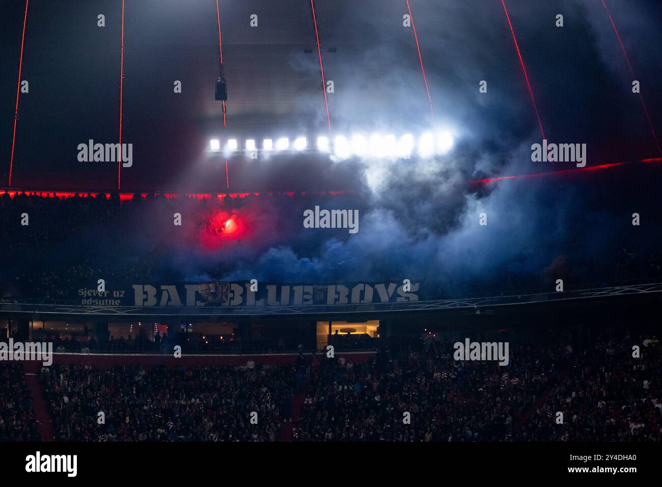 Ultras / Fans der Gruppe Bad Blue Boys zuenden Pyrotechnik im ...