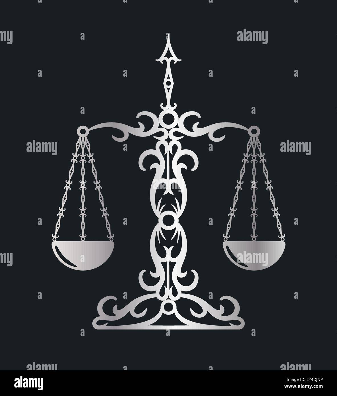 A vintage style icon of scales of justice, highlighted with stars ...