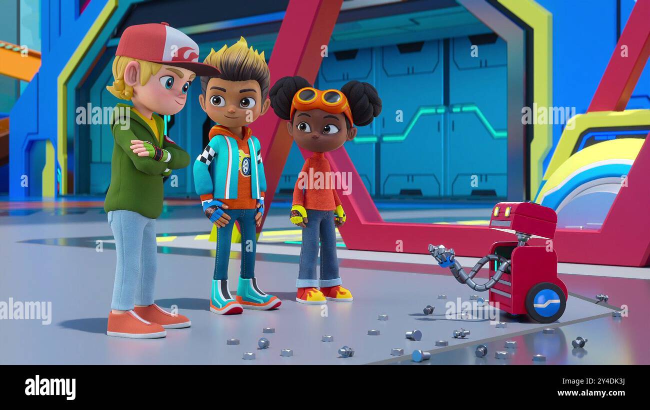 HOT WHEELS LET'S RACE, from left: Mac (voice: Griffen Campbell), Coop ...