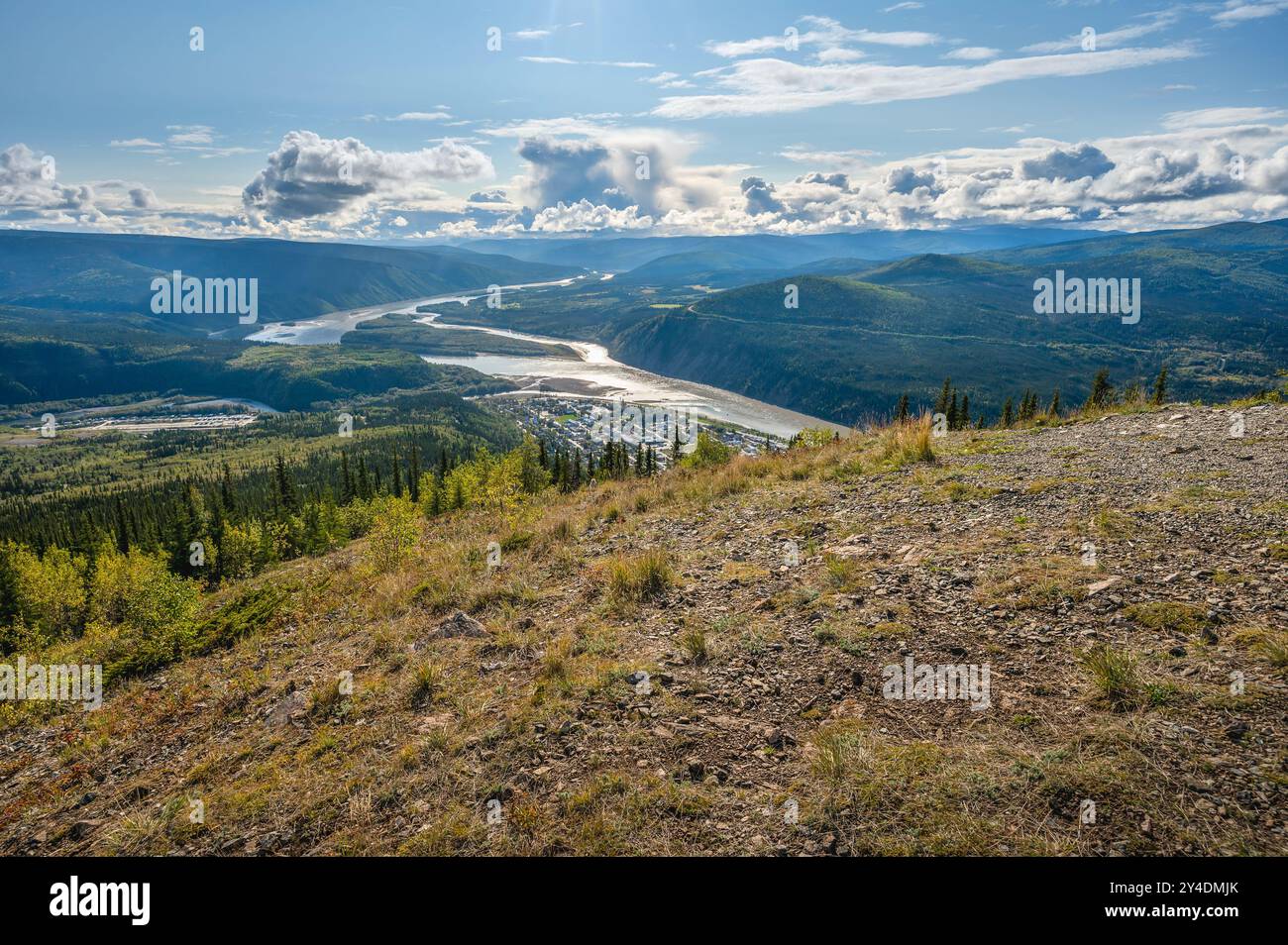 Evening overview of the Yukon River as seen from the Midnight Dome in ...