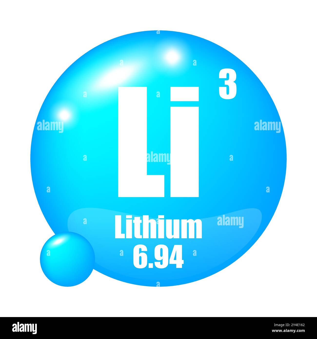 Lithium element symbol. Atomic number three. Blue glossy icon. Chemical ...