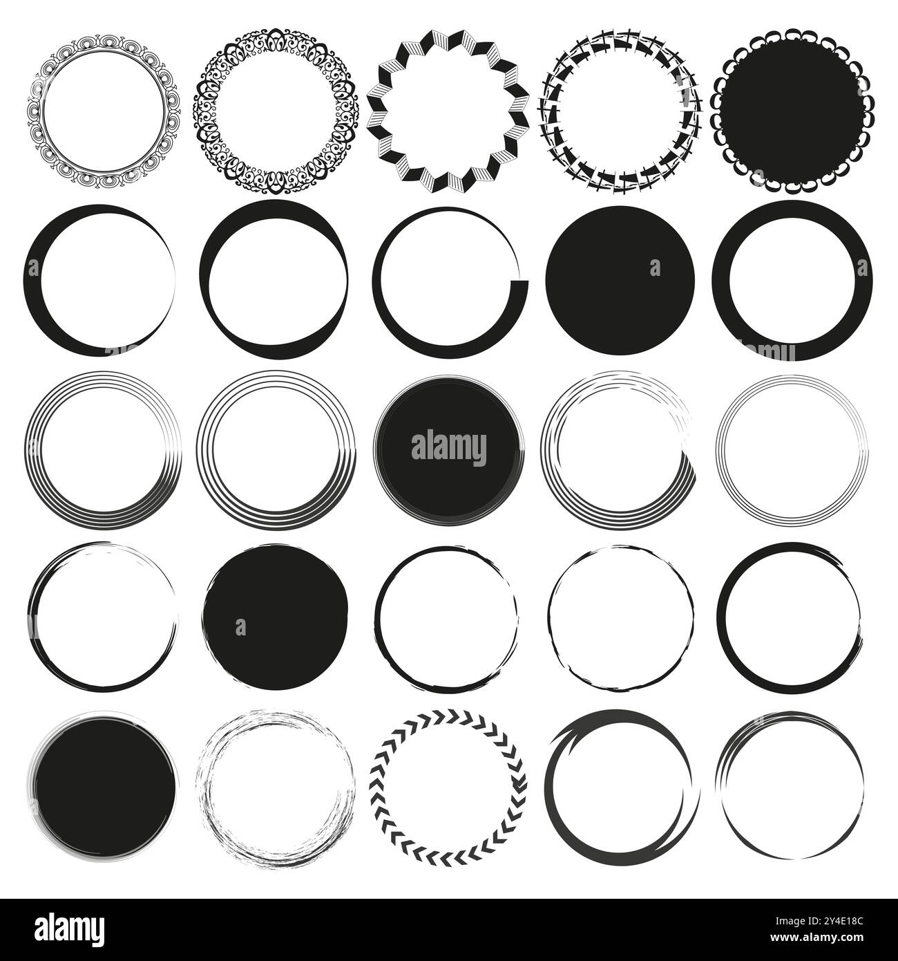 Round frames collection. Decorative circle elements. Circular frame set. Geometric border ...