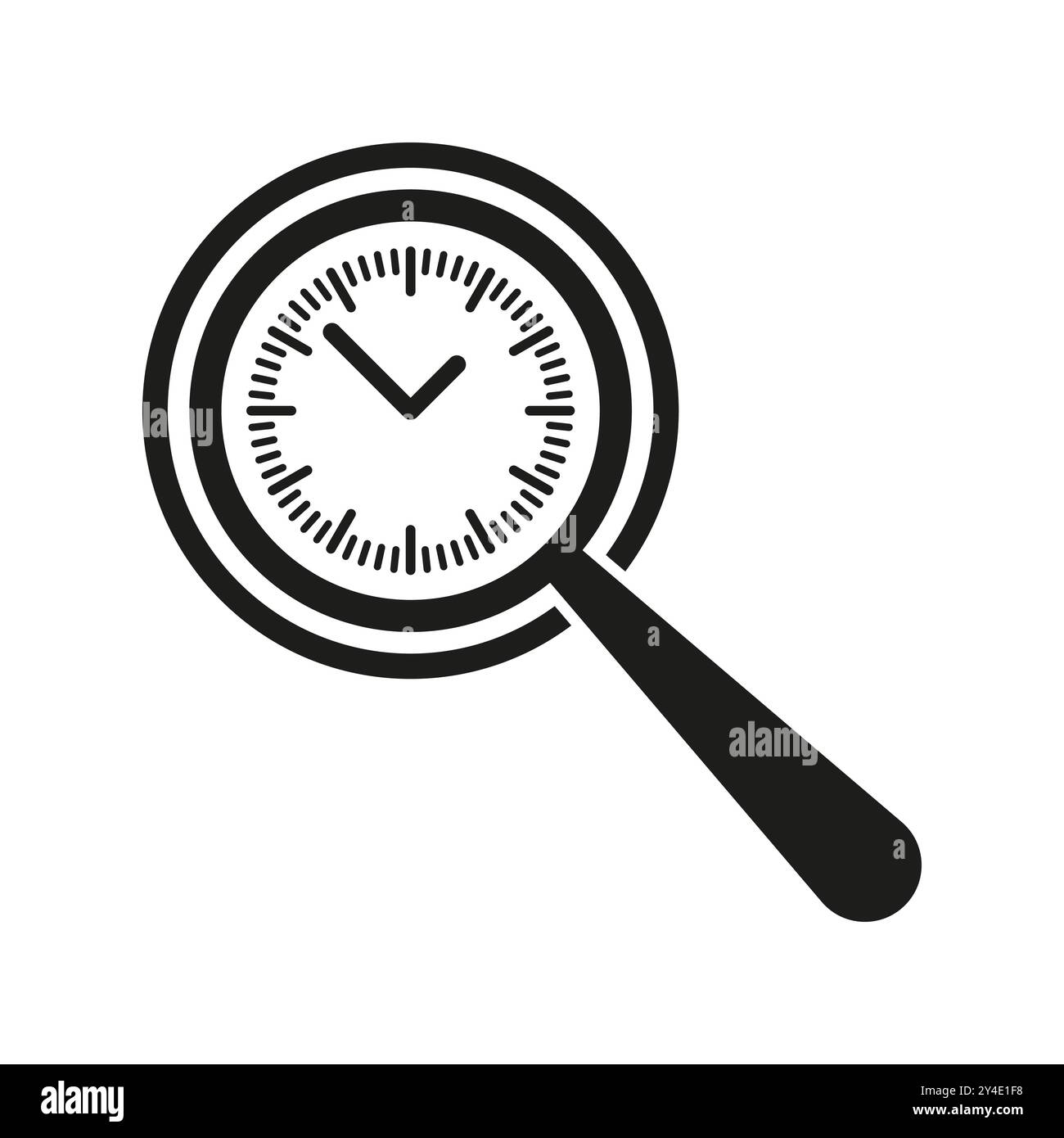 Clock under magnifier. Time management symbol. Search time icon. Vector ...