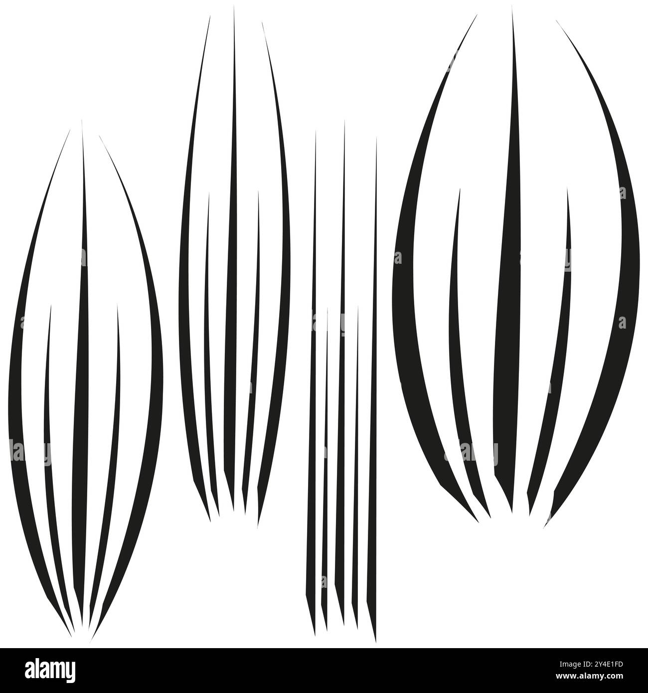 Sharp abstract shapes. Black vertical spikes. Symmetrical curved forms ...