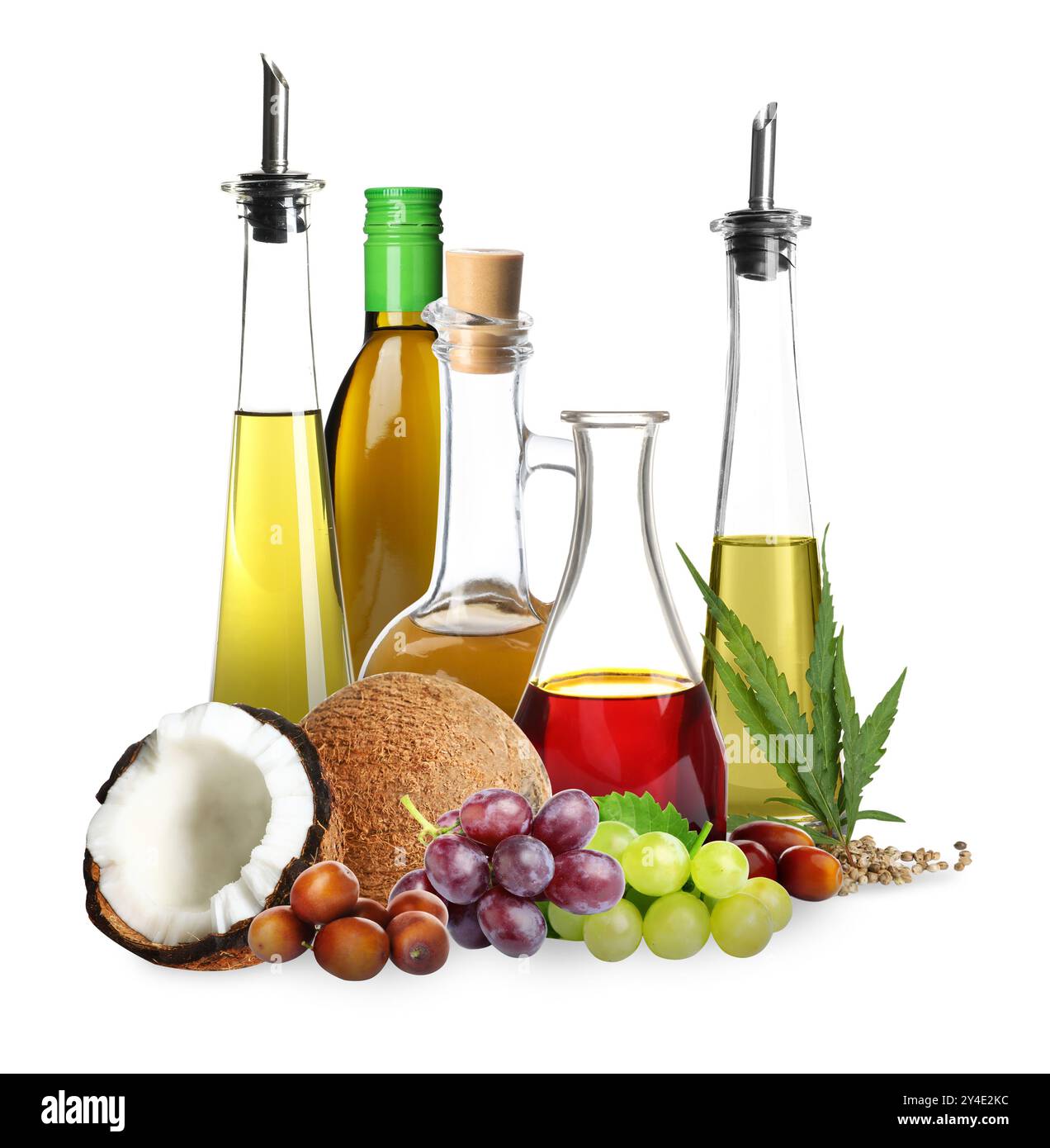 Vegetable fats. Set of different oils and ingredients isolated on white ...