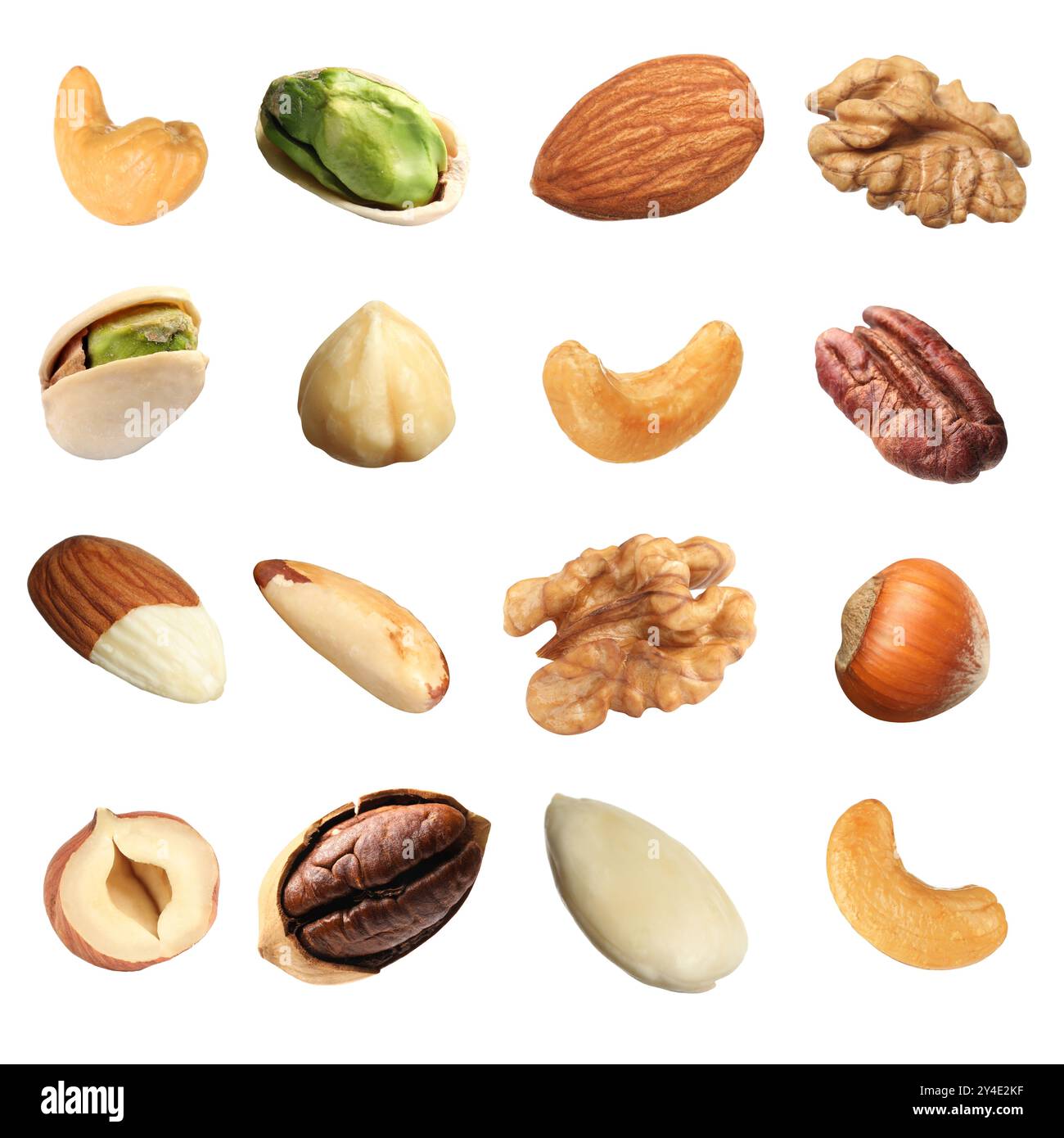 Different nuts on white background, collection. Pecan, walnut ...