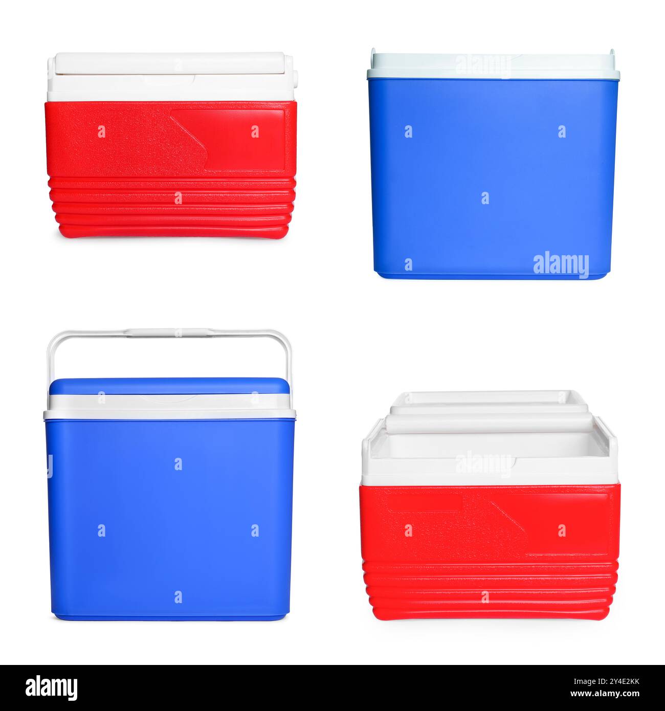 Red and blue cool boxes isolated on white, collage Stock Photo - Alamy