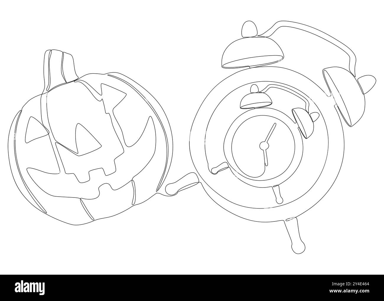 One continuous line of alarm clock with Halloween Jack O' Lantern ...