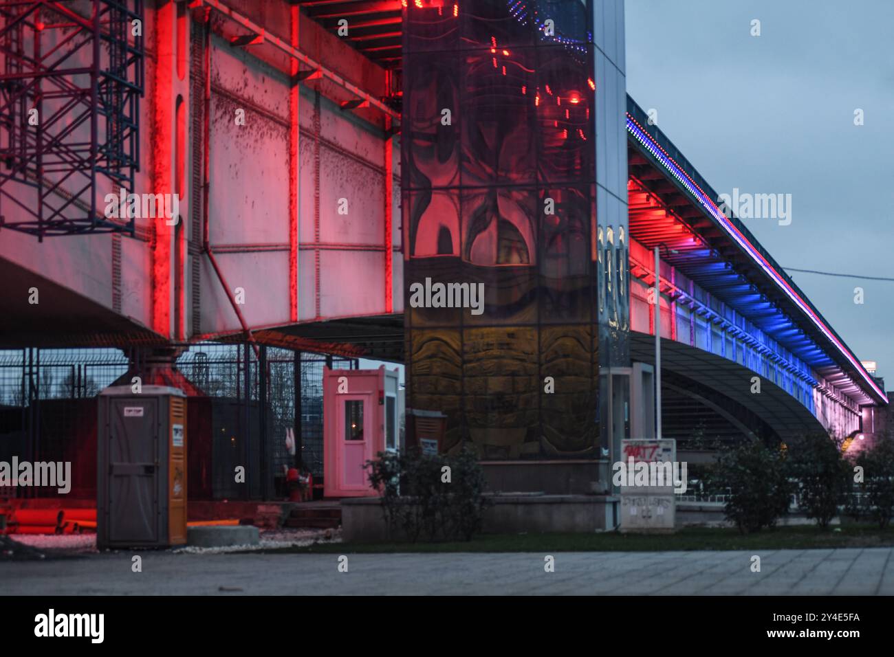 Belgrade: Brankov Most (bridge) illuminated with Serbian flag colours ...
