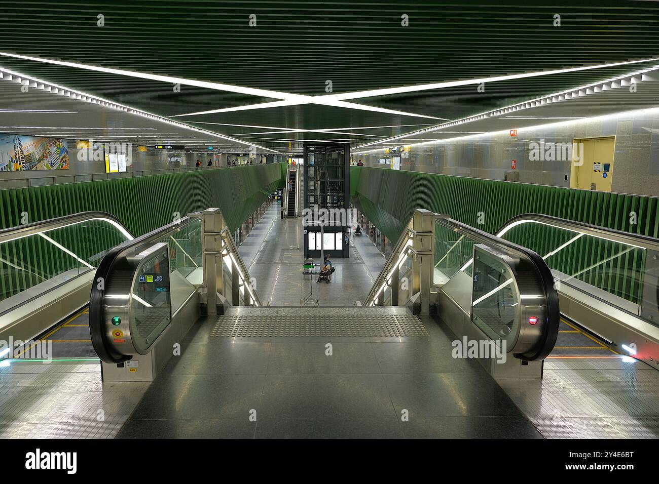 Escalators leading to platforms in the Marine Parade MRT station which ...