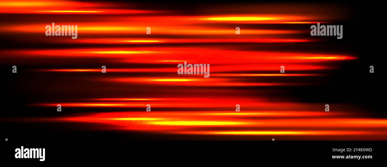 Neon glowing horizontal streaks background. Bright red speed light ...