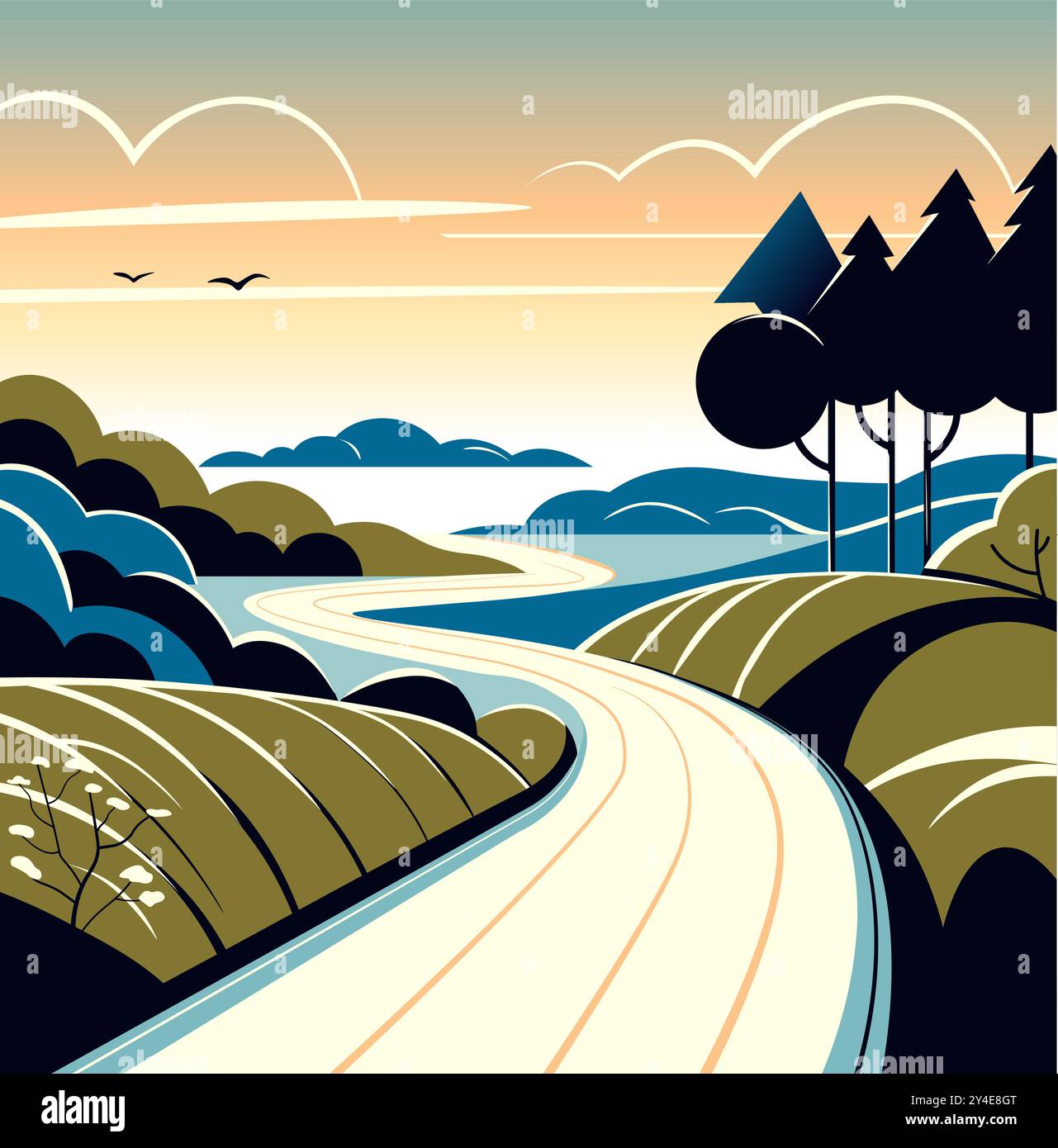 Serene landscape path Stock Vector Images - Alamy