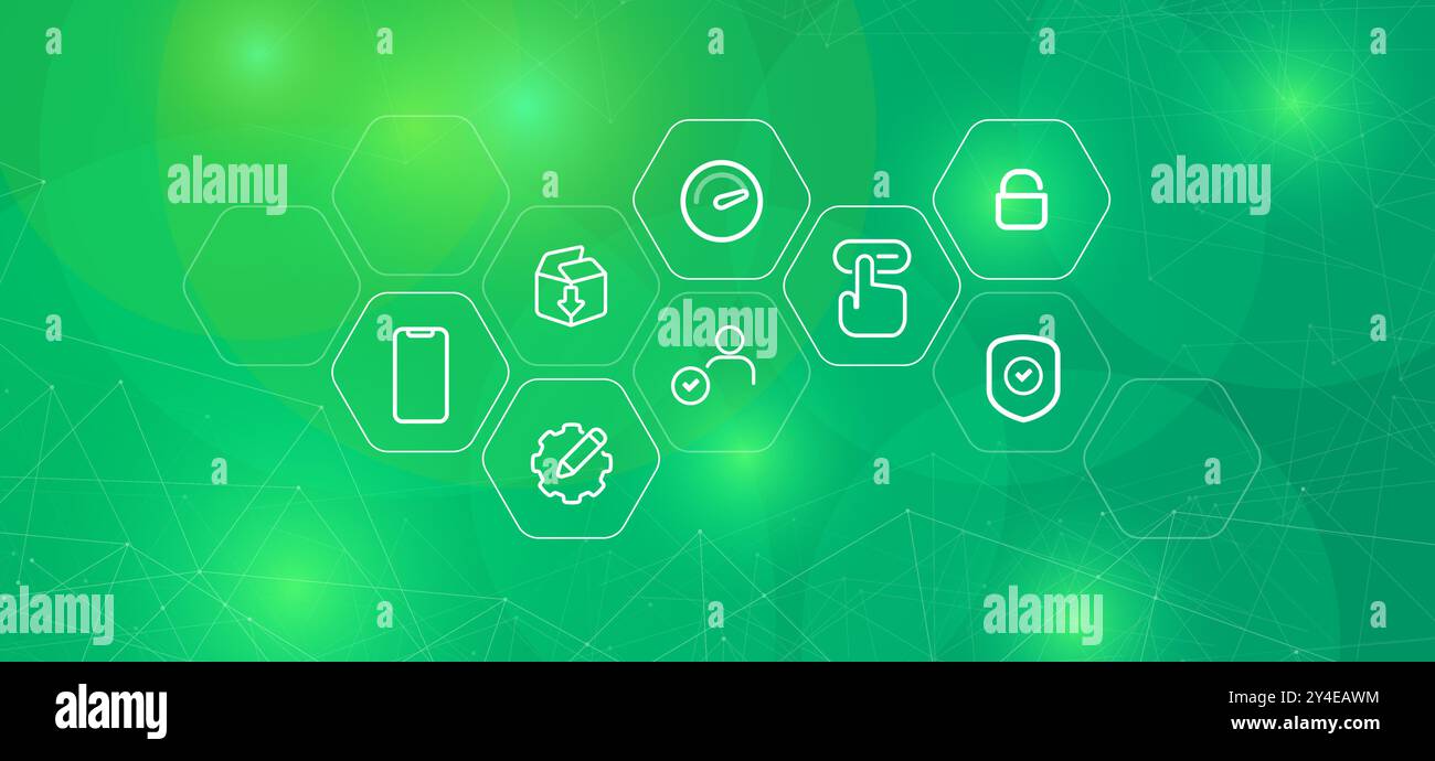 Icon set illustration of cyber security in green futuristic background ...