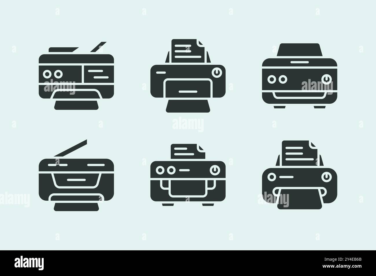 Flat solid color minimalist illustration set of modern printer and ...