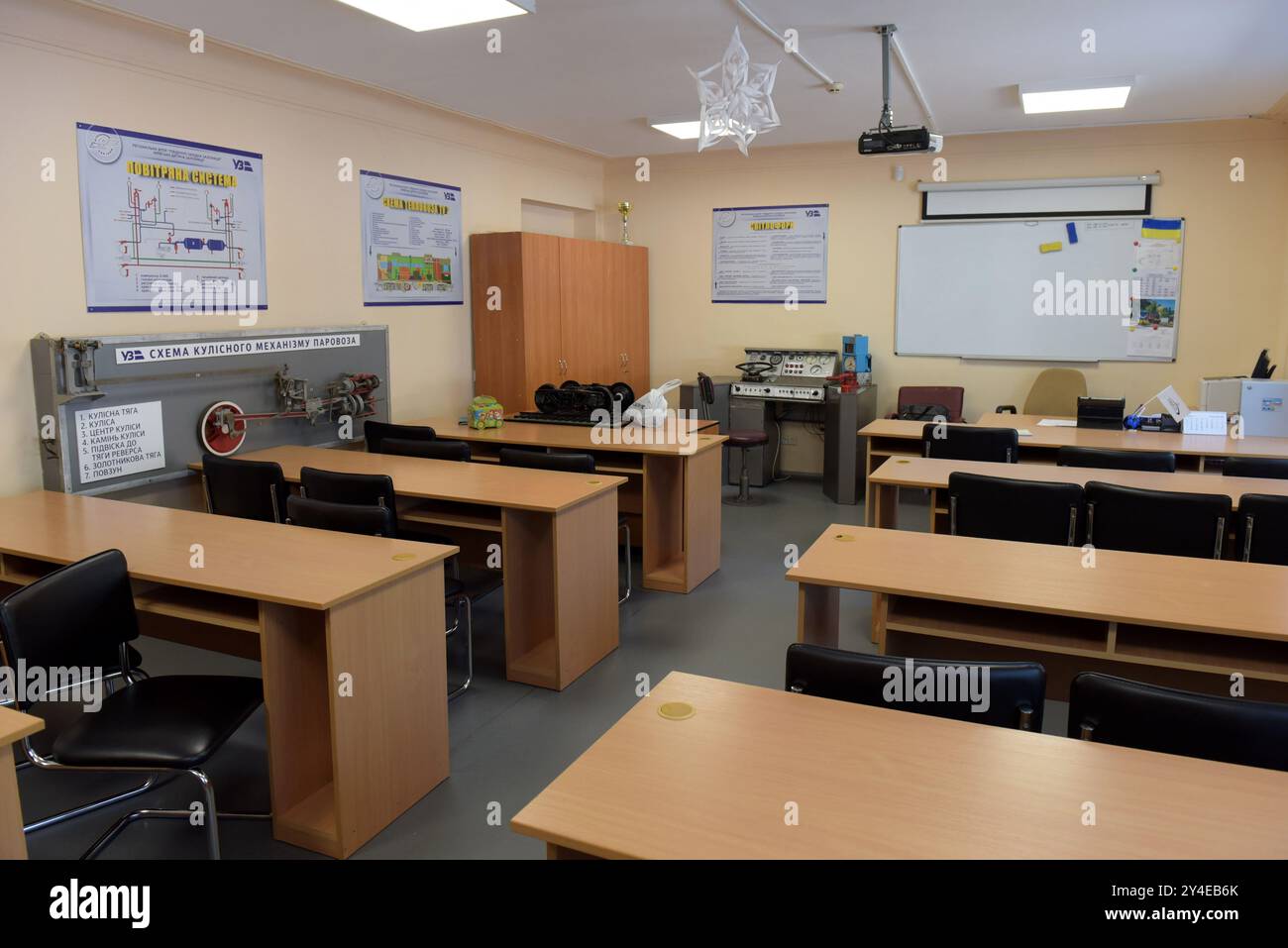 Student's classroom with Soviet era train simulator at the Children's ...