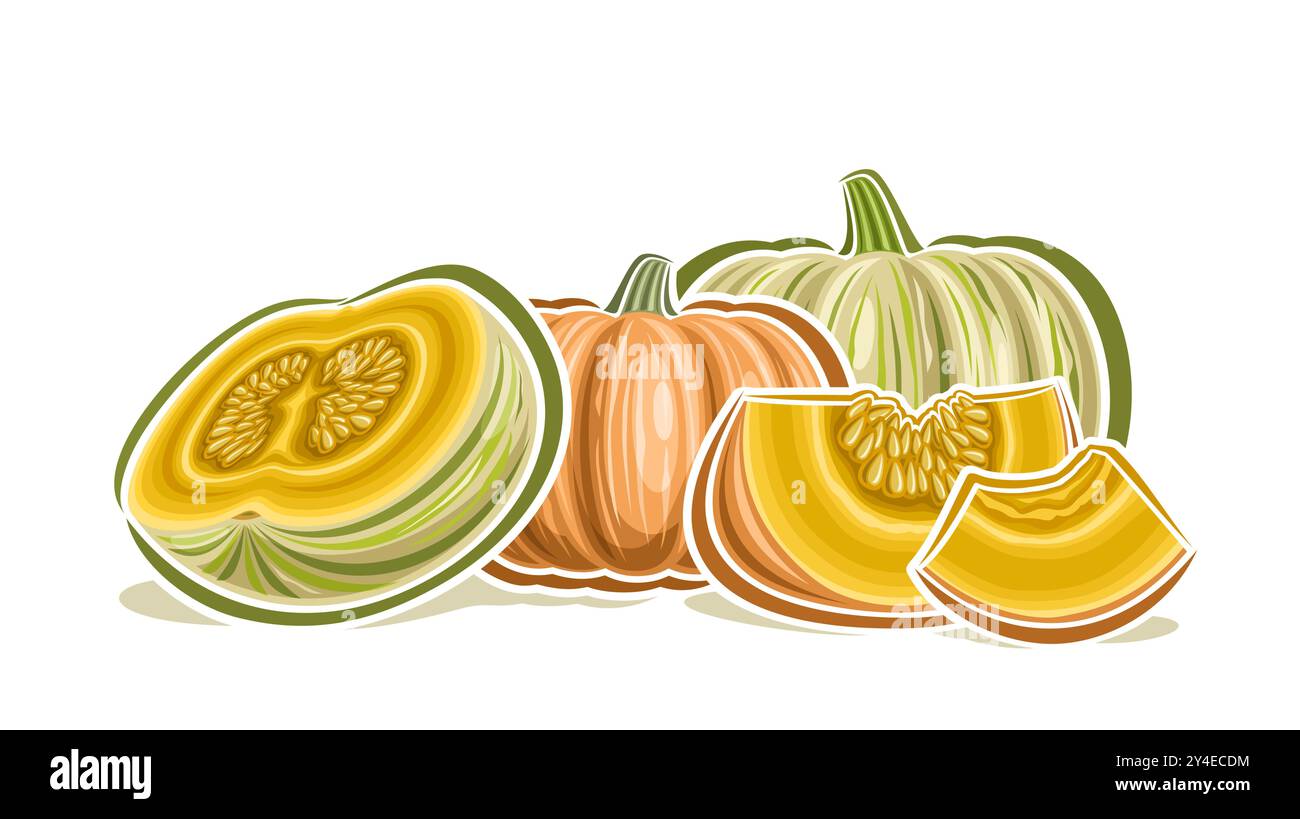 Vector Pumpkin Logo, decorative horizontal poster with cartoon design ...