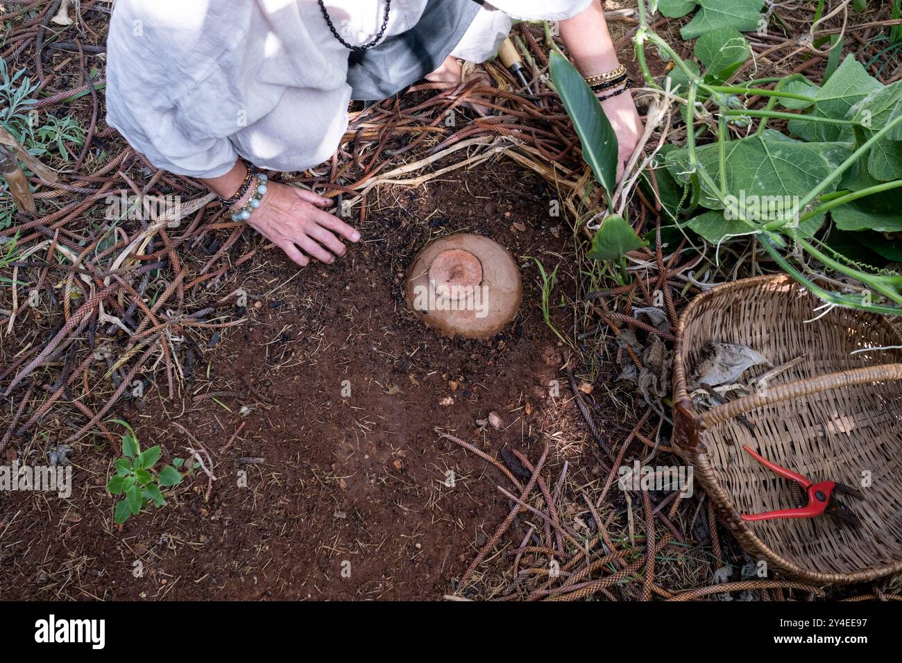 An oya in the ground, an ancestral irrigation system, in the garden of ...