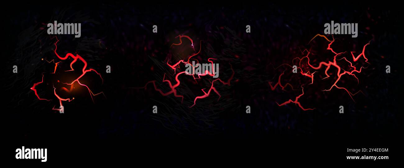 Lava crack with fire. Red volcano floor effect. Broken land and ...