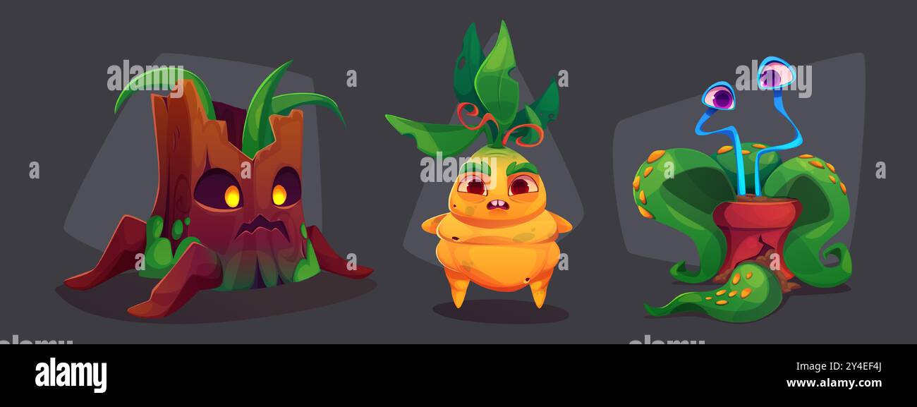 Scary monster plants and flowers. Cartoon vector illustration set of ...