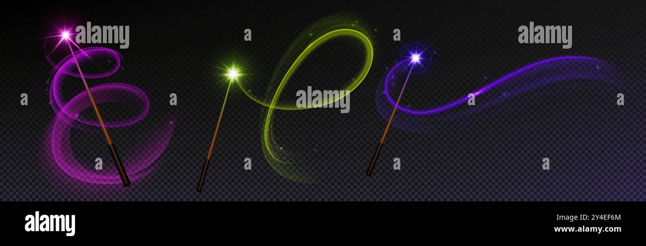 Magic wand with fairy colorful swirl light trail with sparkles and ...