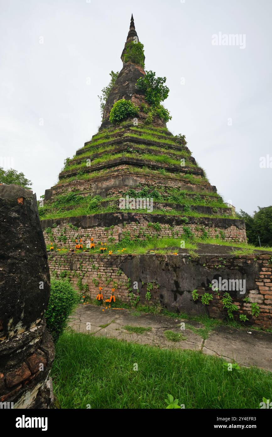 View of the mossy, grassy pyramid on a grey, cloudy, moody, unsettled ...