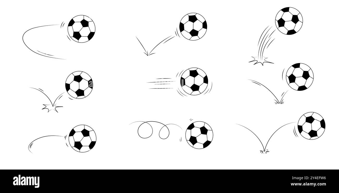 Doodle sport soccer football ball trajectory bounce collection. Line ...