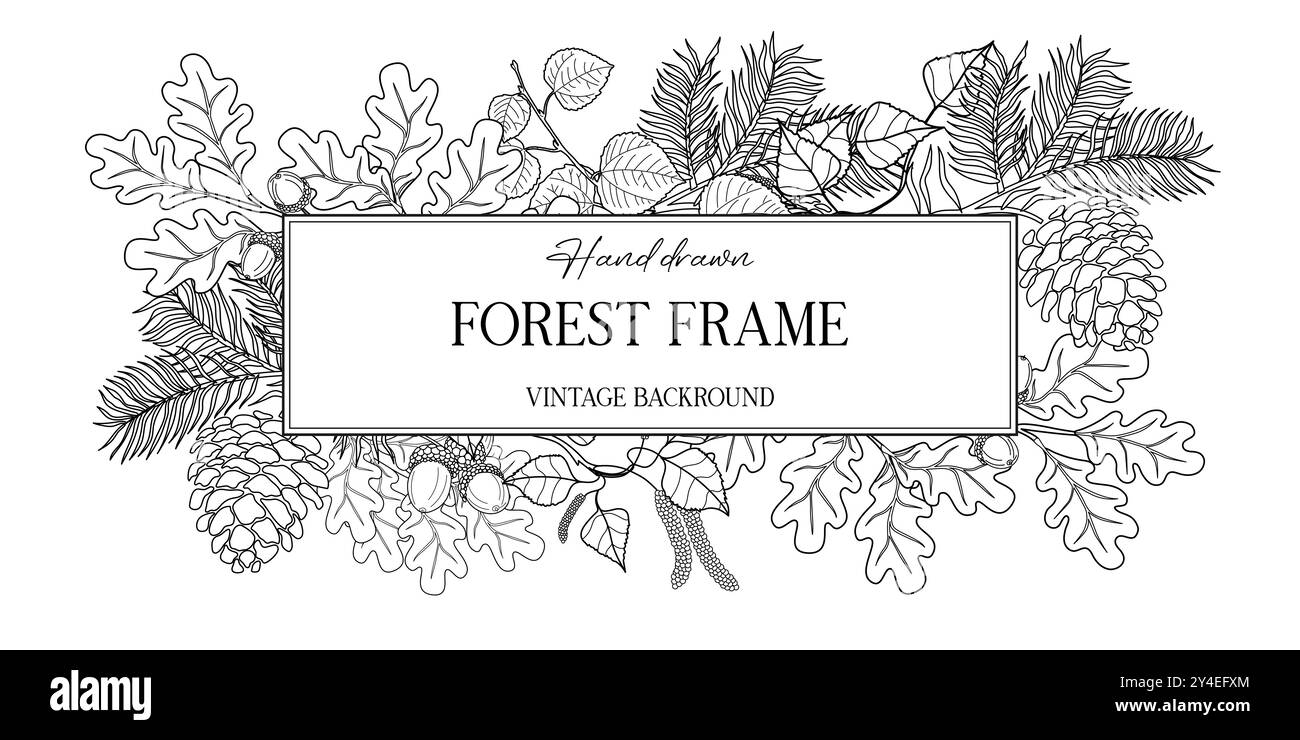 Hand drawn autumn botanical frame with falling leaves. Vector ...