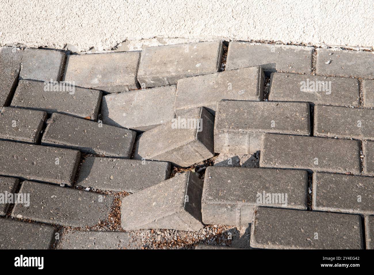 Collapsed pavement on the sidewalk, worn out road structures Stock ...