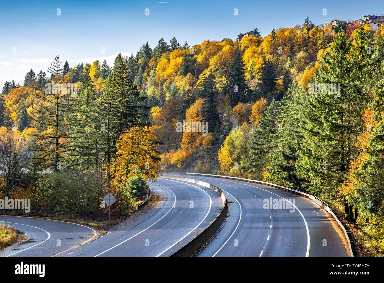 Landscape with a gorgeous winding highway road passing through an ...