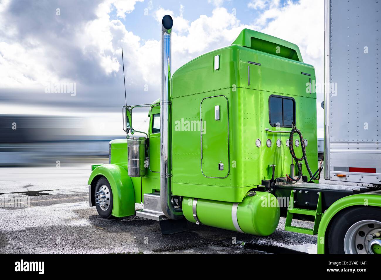 Industrial long hauler carrier green classic big rig semi truck with ...