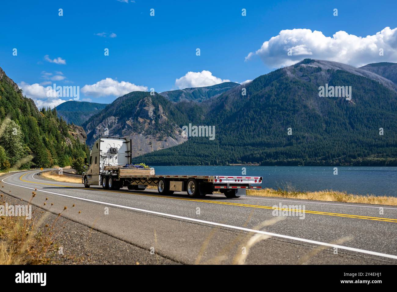 Industrial long hauler carrier white big rig semi truck with extended ...