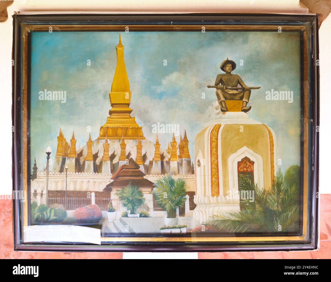 An old oil painting, showing the entrance to the Buddhist temple. At ...