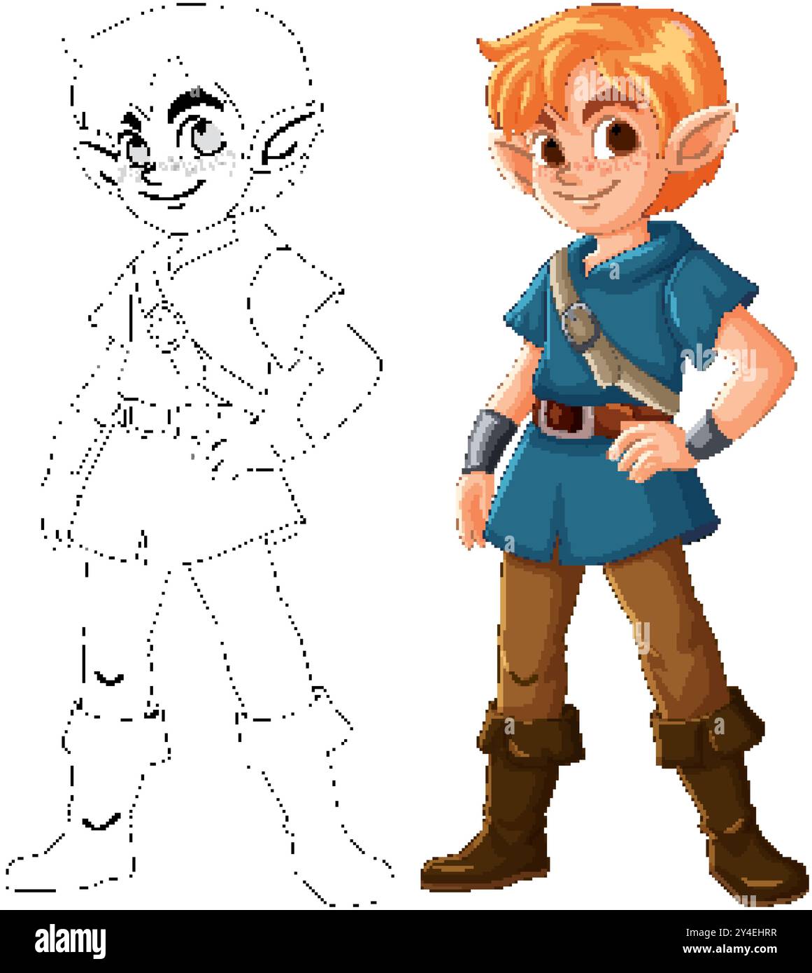 Color and outline versions of an elf character Stock Vector Image & Art ...