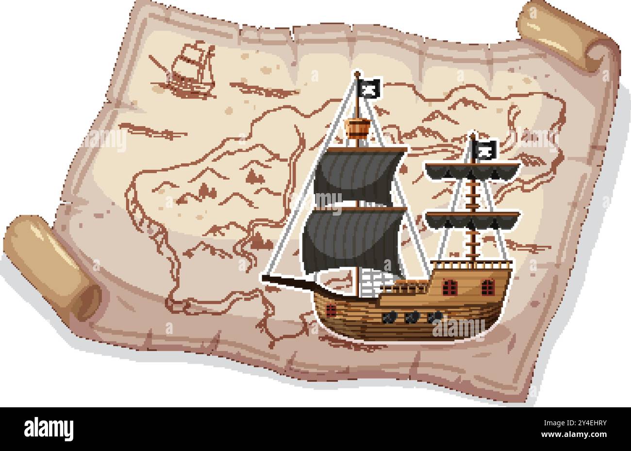 Pirate ship sailing on an ancient map Stock Vector Image & Art - Alamy