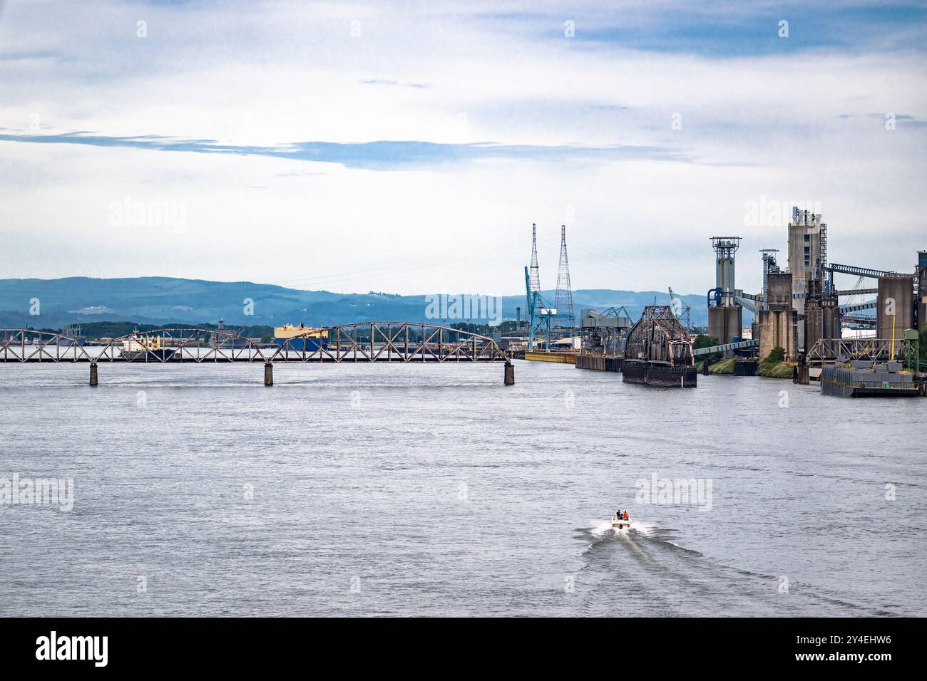Rotating old working and operated truss railroad bridge across the ...
