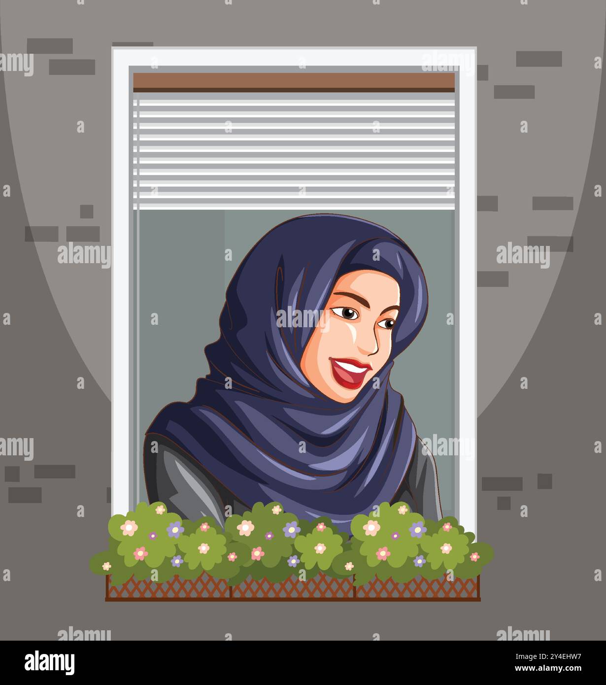 A woman in hijab smiling through window Stock Vector Image & Art - Alamy