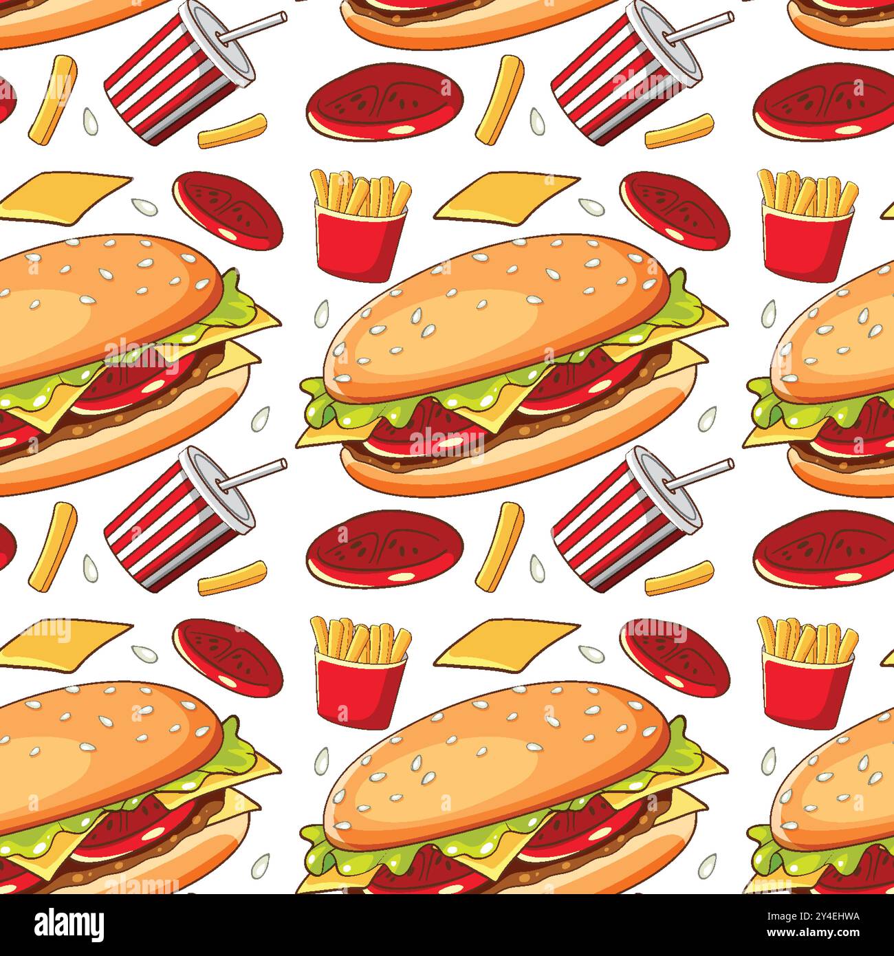 Burgers, fries, and drinks in a repeating design Stock Vector Image ...