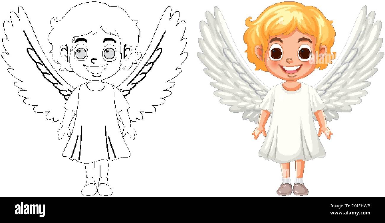 Adorable angel kids with wings and smiles Stock Vector Image & Art - Alamy