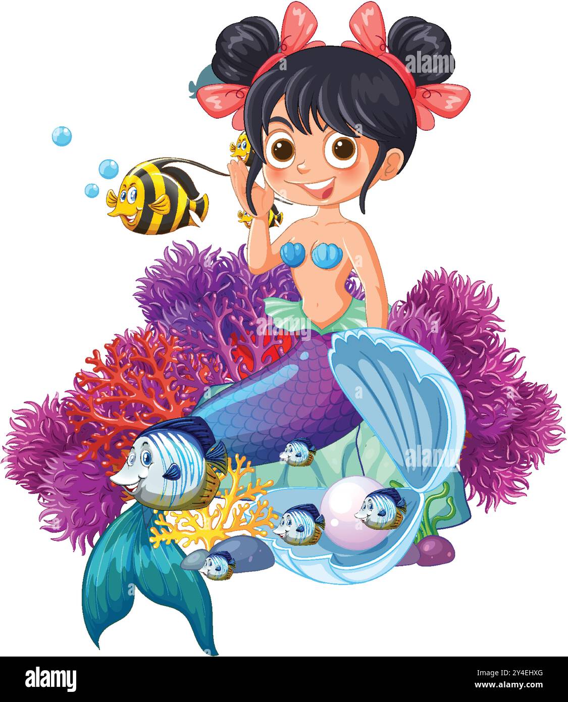Mermaid surrounded by vibrant coral and friendly fish Stock Vector ...
