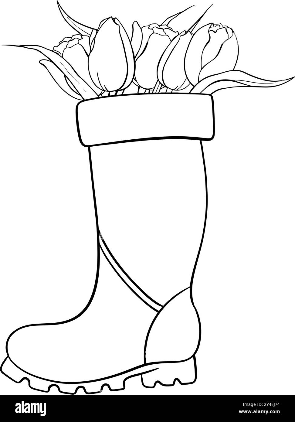 A stylish boot planter adorned with vibrant tulips, creating an ...