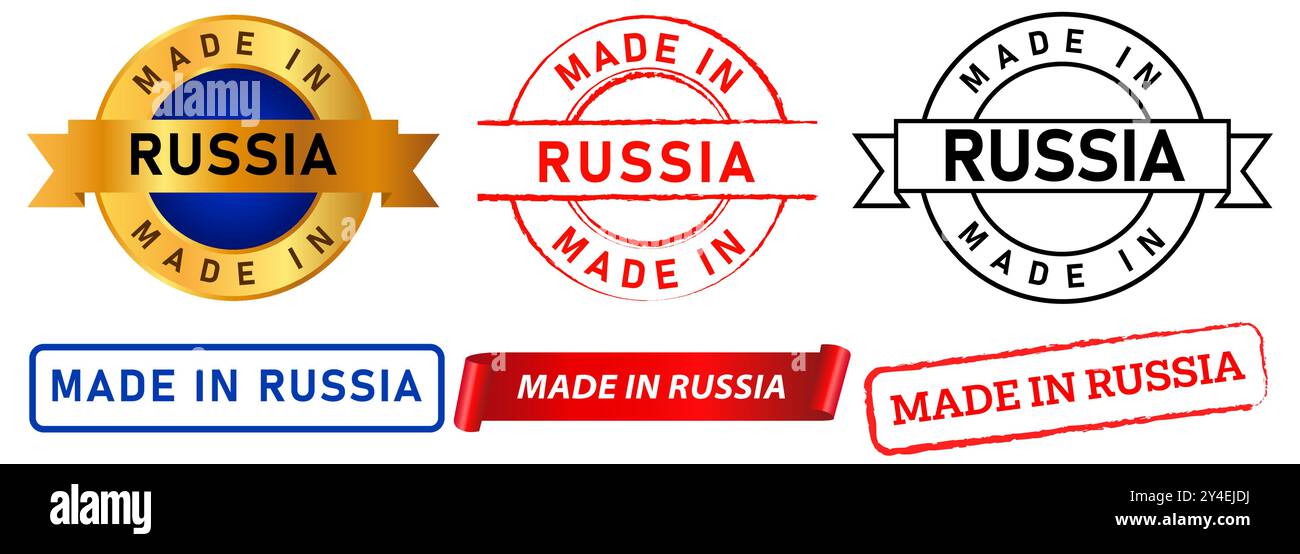 Made in Russia stamp colorful badge manufactured product export import ...