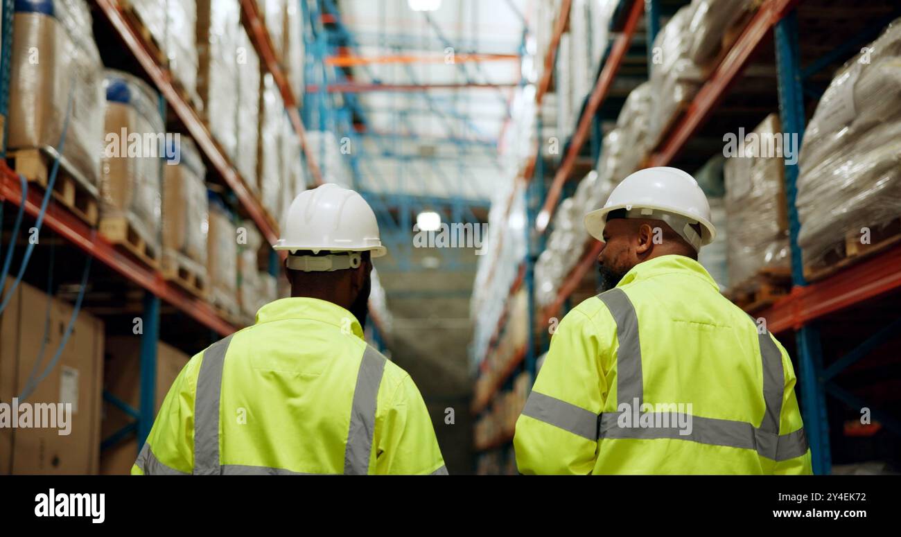 Man, employees and warehouse with inspection for manufacturing ...