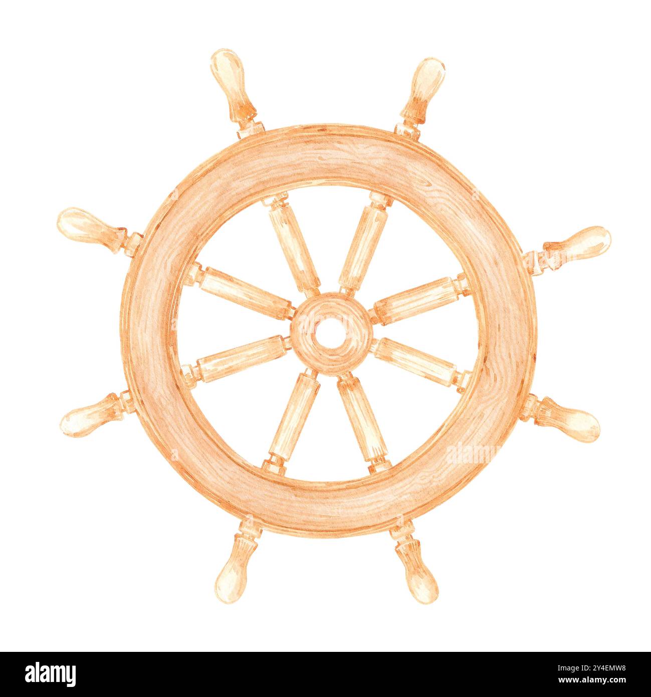 Hand drawn watercolor wooden helm wheel isolated on white background ...