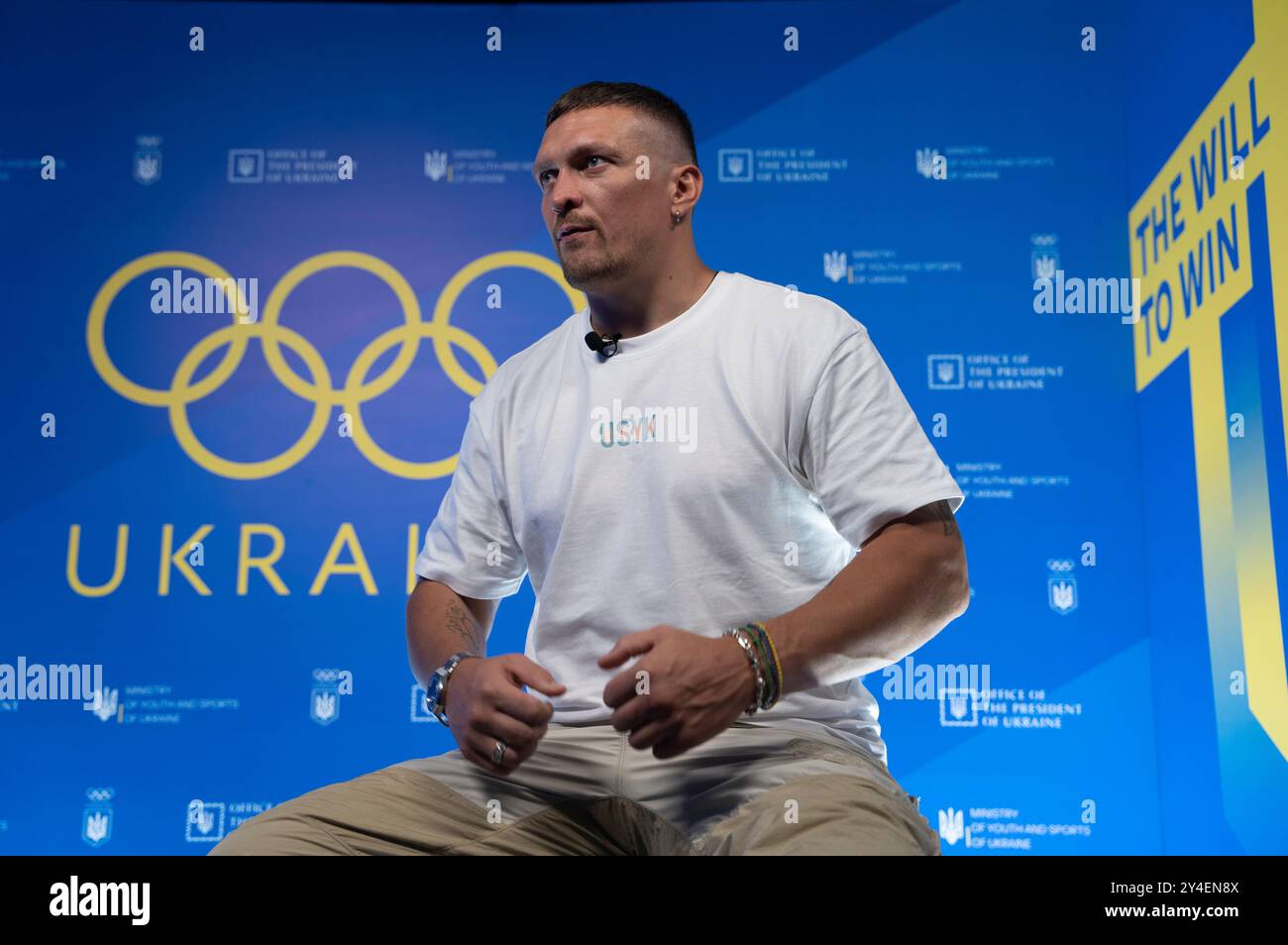 FILE - World Heavyweight boxing champion Oleksandr Usyk speaks during a ...