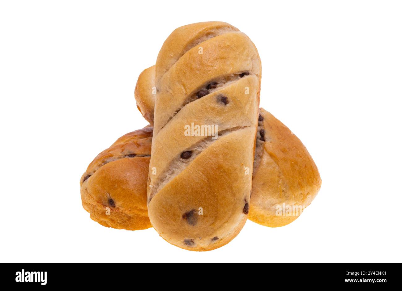 chocolate chip buns on white background Stock Photo - Alamy
