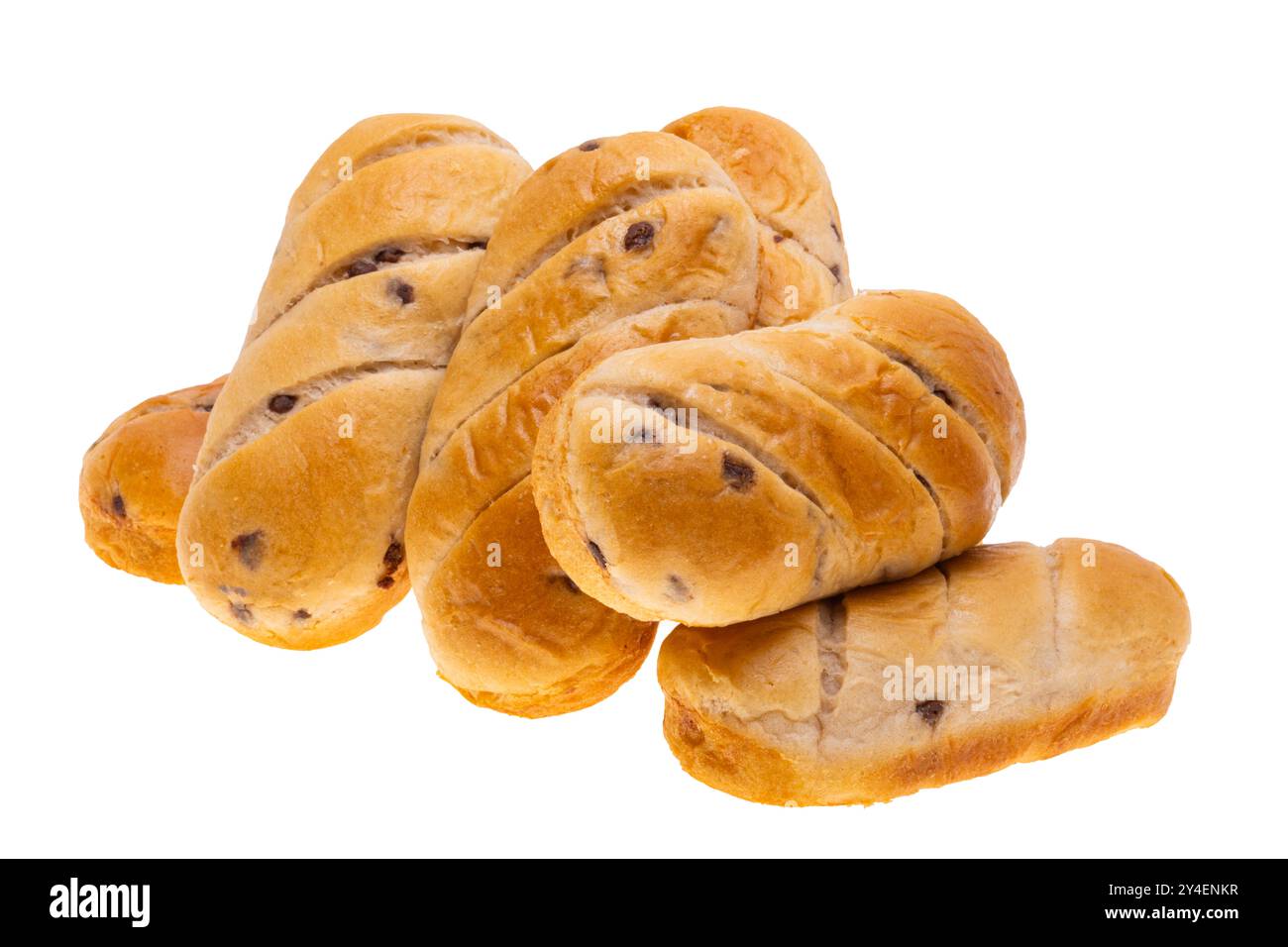 chocolate chip buns on white background Stock Photo - Alamy