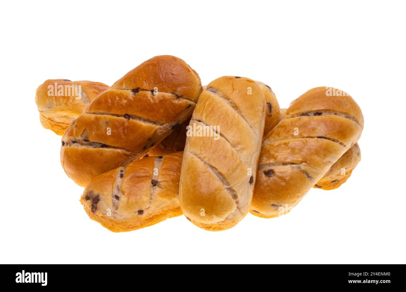 chocolate chip buns on white background Stock Photo - Alamy