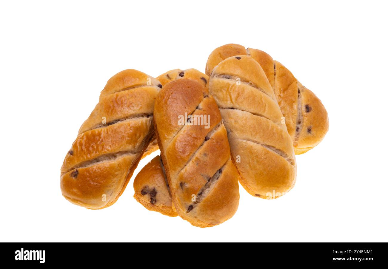 chocolate chip buns on white background Stock Photo - Alamy