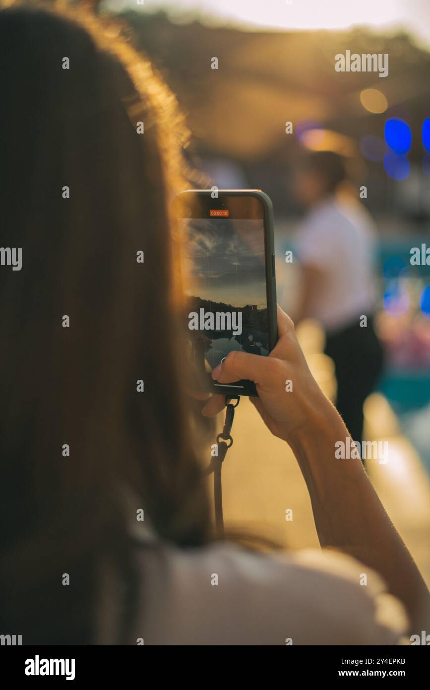 Tourist woman filming tablet hi-res stock photography and images - Alamy