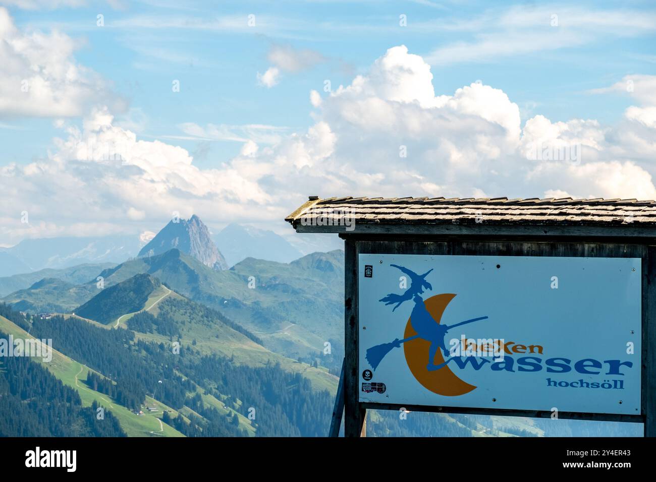 Hexenwasser Soell cable car logo with Alpine panorama in the background ...